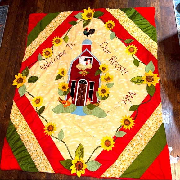 Bedding | Susan Winget 3d Sunflowers Chicken Barn Lap Quilt Country ...